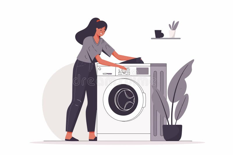 Woman Loading Laundry Machine Dirty Isolated Stock Vector ...