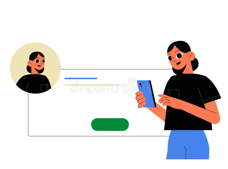 Woman Logging into Online Account in Flat Vector Illustration ...