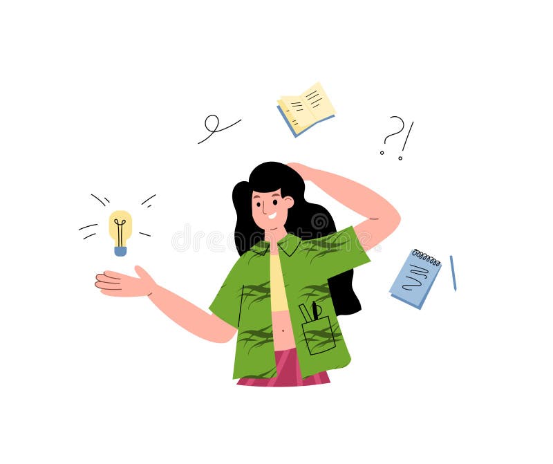 Woman with Logic Intellectual Thinking, Flat Vector Illustration ...