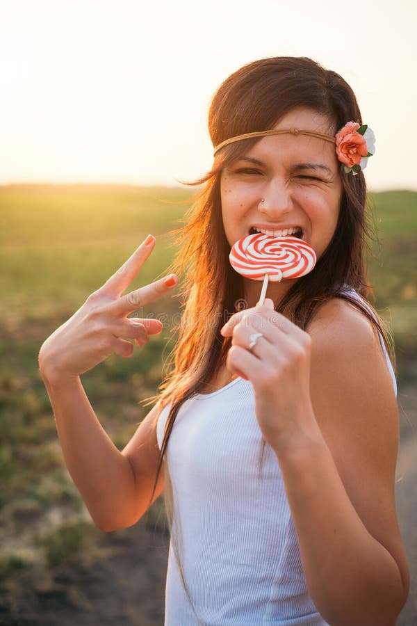 Woman and lollipop stock image. Image of flirt, girl - 123363955