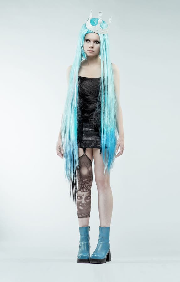 Woman with long cyan hair stock image. Image of studio - 28235255