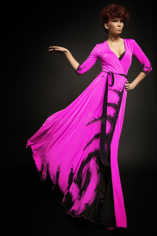 Beautiful Woman in a Very Long Dress Stock Image - Image of elegant ...