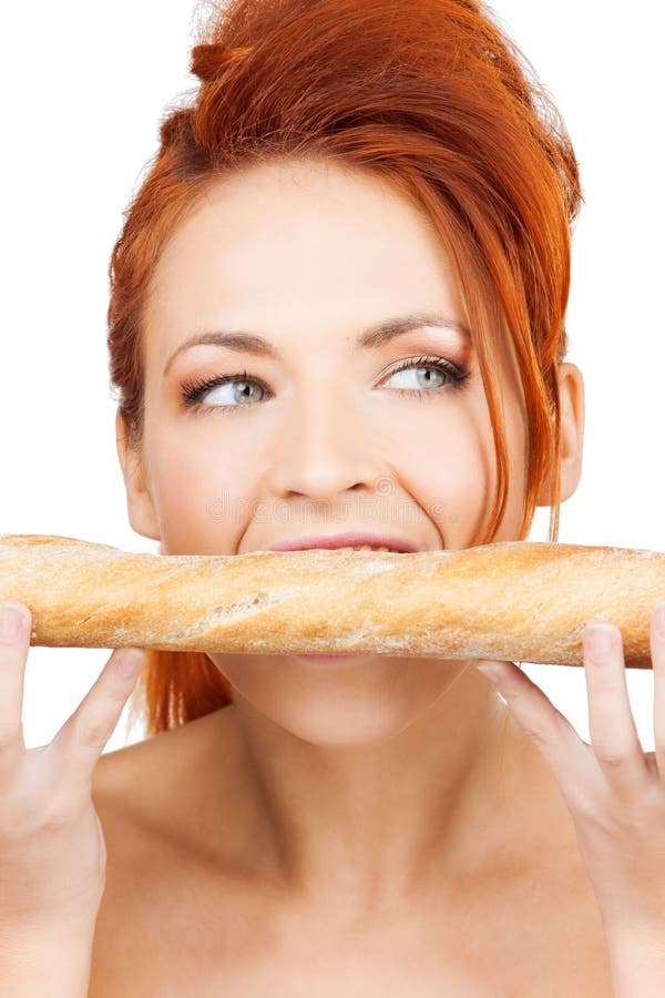 Woman with Long French Baguette Stock Image - Image of fresh, care ...