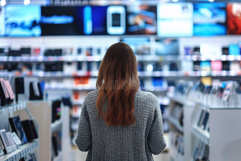 Woman with Long Hair in Electronics Store Stock Illustration ...