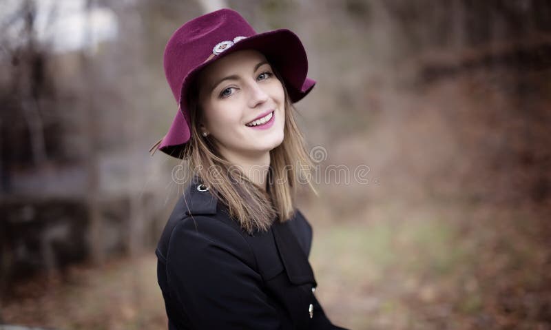Woman with Long Hair, Fedora Hat Stock Image - Image of outdoor, fall ...