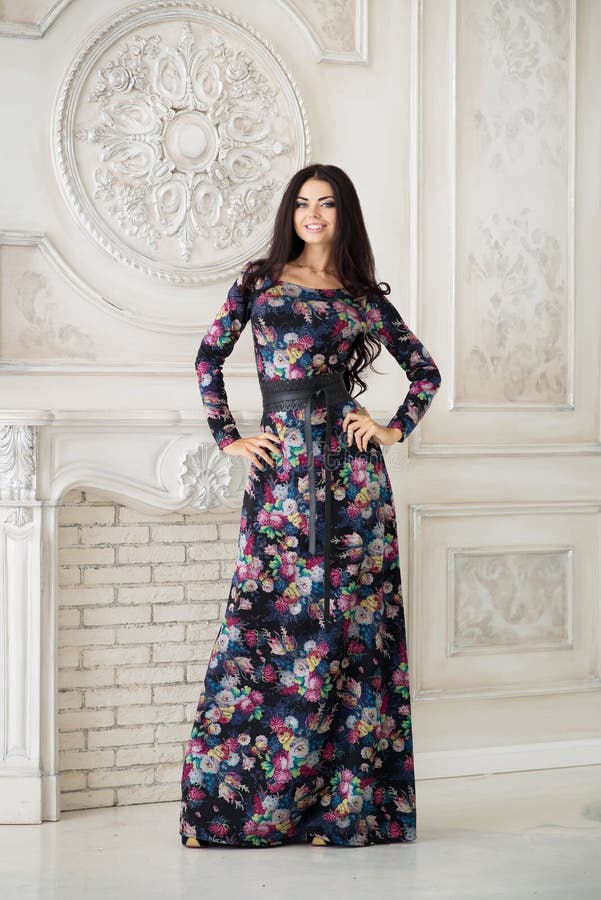 Woman in Long Maxi Dress in Studio Stock Photo - Image of style ...