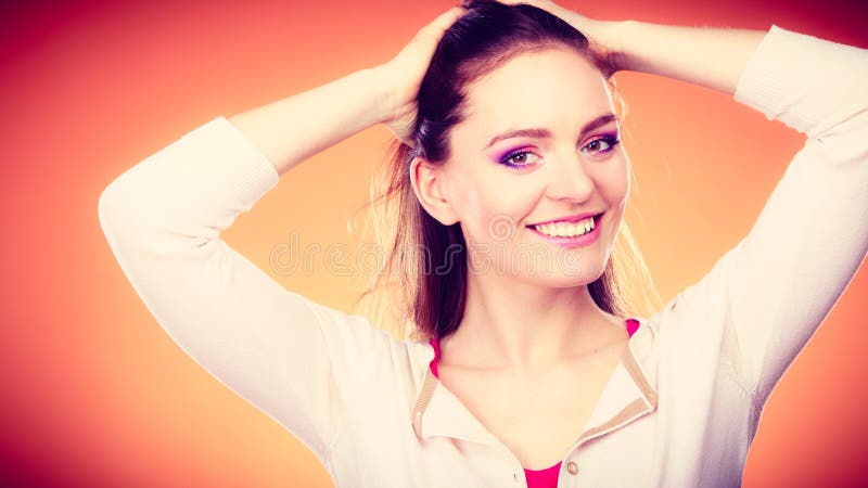 Woman Long Straight Hair Makeup Portrait Stock Image Image Of Beauty
