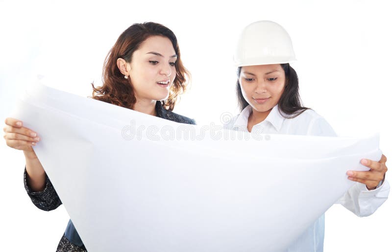 Woman look in plans stock photo. Image of female, builder - 70856398