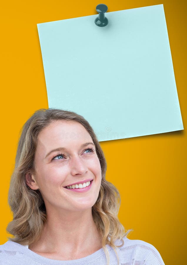Woman Looking at Blank Sticky Note Stock Photo - Image of life ...