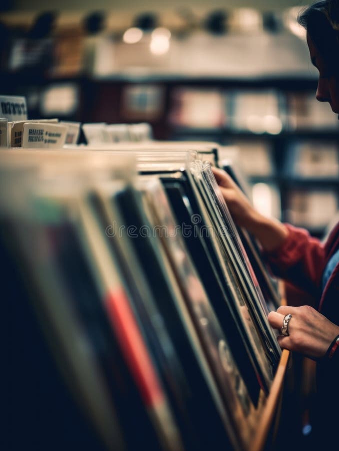 A Woman Looking at a Cd in a Record Store. AI Generative Image. Stock ...