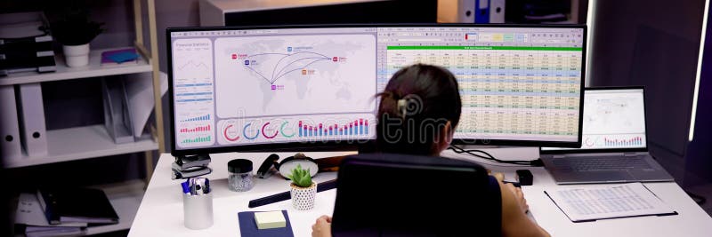 Woman Looking at Computer Analyzing Dashboard KPI Stock Photo - Image ...
