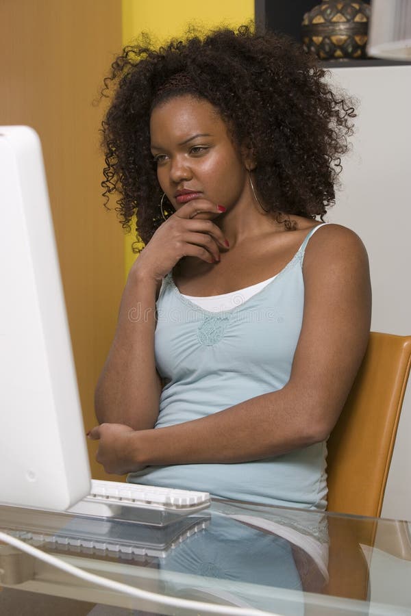 Woman Looking at Computer Monitor Stock Image - Image of lifestyle ...