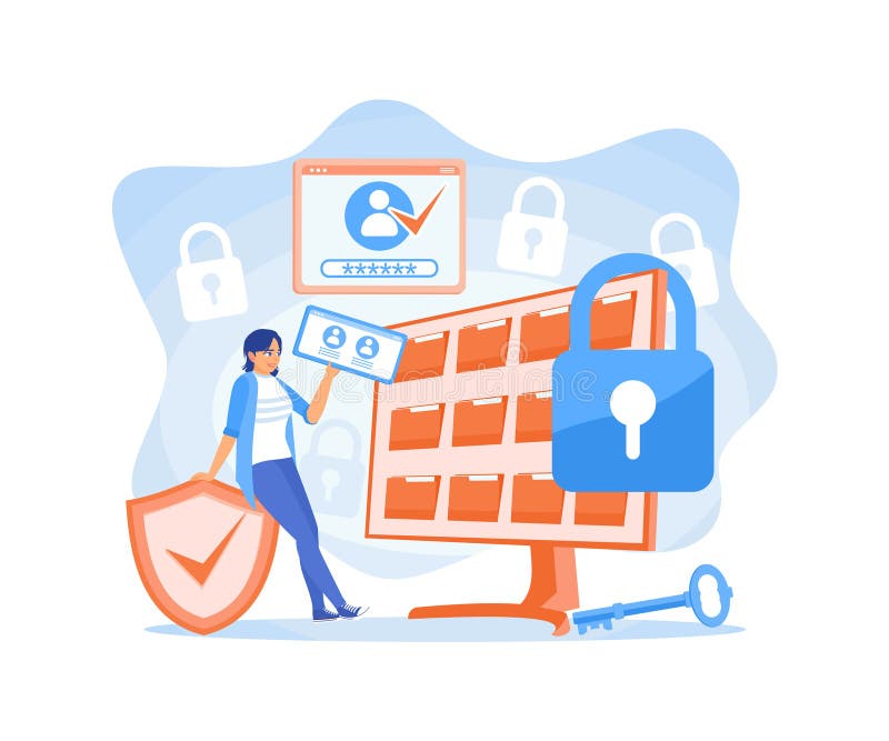 Woman Looking for Data on Computer. Safely Protect Personal Data on ...