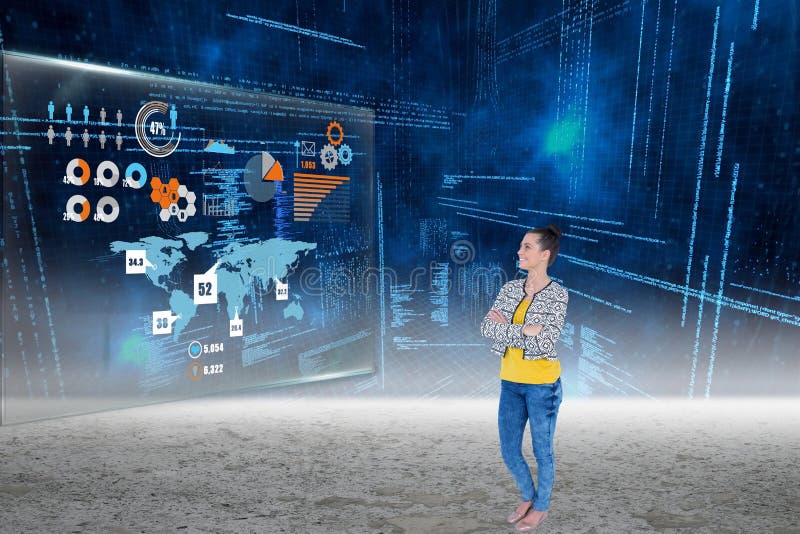 Woman looking at data stock image. Image of casual, world - 67707601