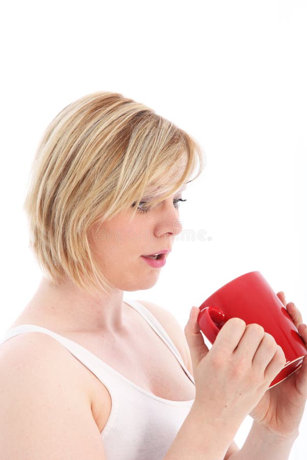 Woman Looking with Dismay at Empty Mug Stock Photo - Image of ...