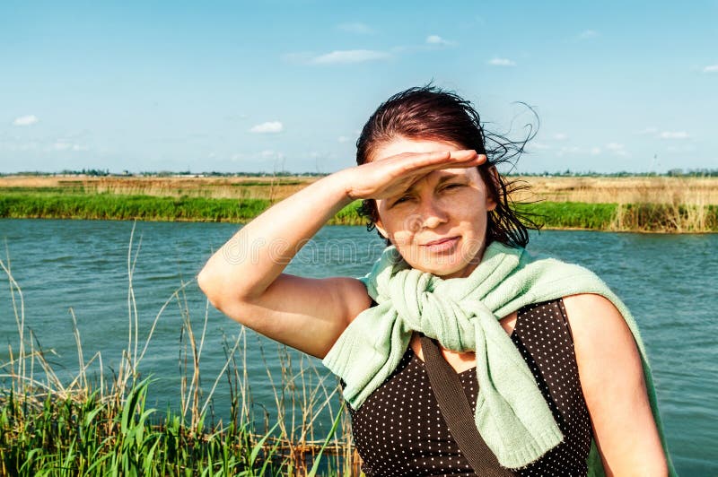 Woman Looking into the Distance Stock Image - Image of country ...