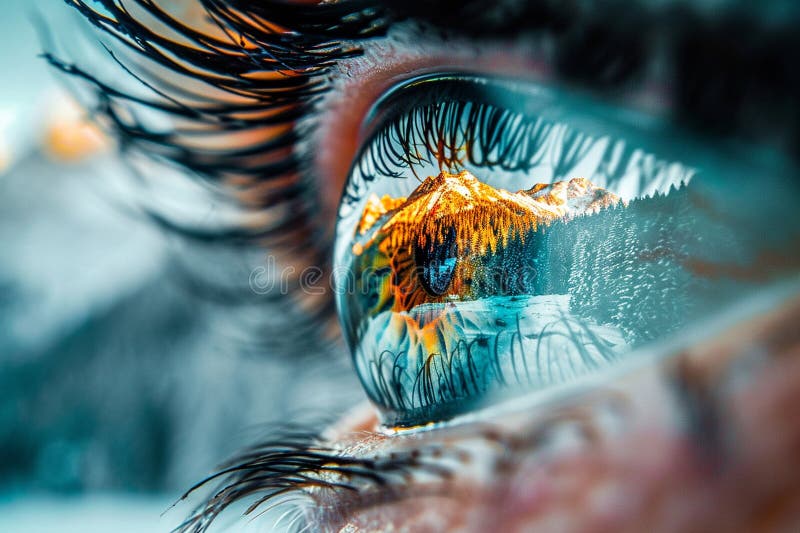 Woman Looking Enjoying Mountain Landscape. Mountain in Eye Stock Photo ...