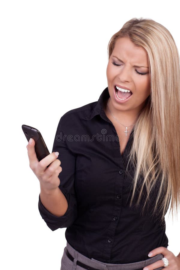Woman Looking at Her Mobile in Frustration Stock Photo - Image of ...
