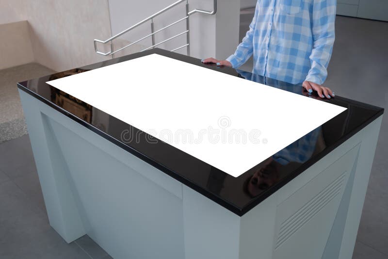 Blank Interactive Touchscreen Display Table Kiosk at Exhibition Stock ...