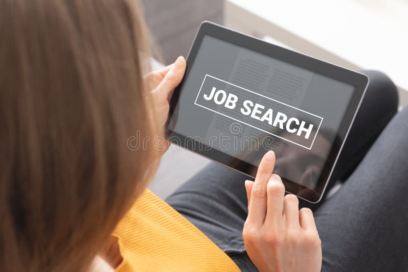 Woman Looking for a Job. Job Search on Tablet Stock Photo - Image of ...