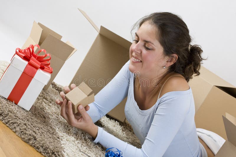 Woman Looking for the Little Box Stock Photo - Image of brown, cute ...