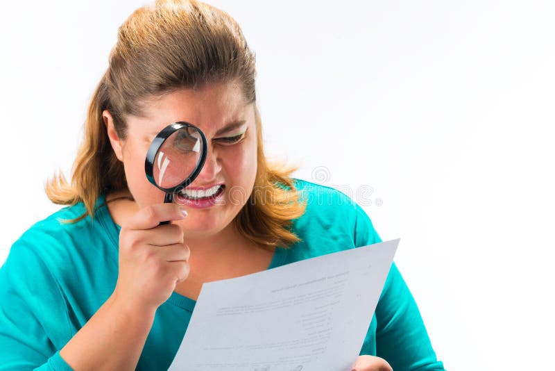 Woman Looking through Magnifying Glass Stock Photo - Image of looking ...