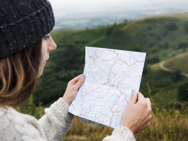 Woman Looking Map in Her Hand Stock Photo - Image of paper, looking ...