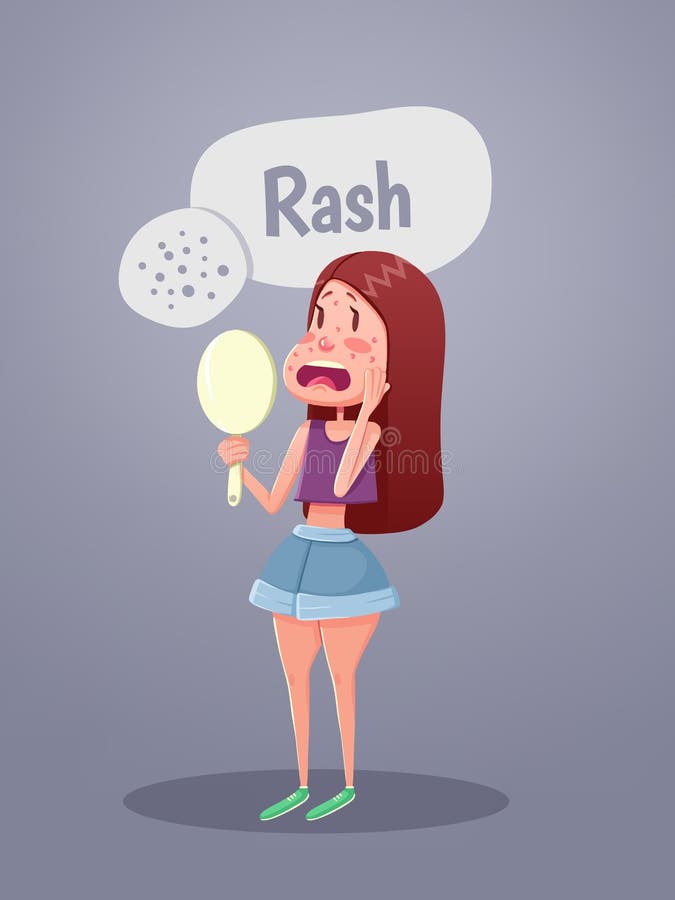 Woman Looking in Mirror with Red Spots on Face Stock Illustration ...