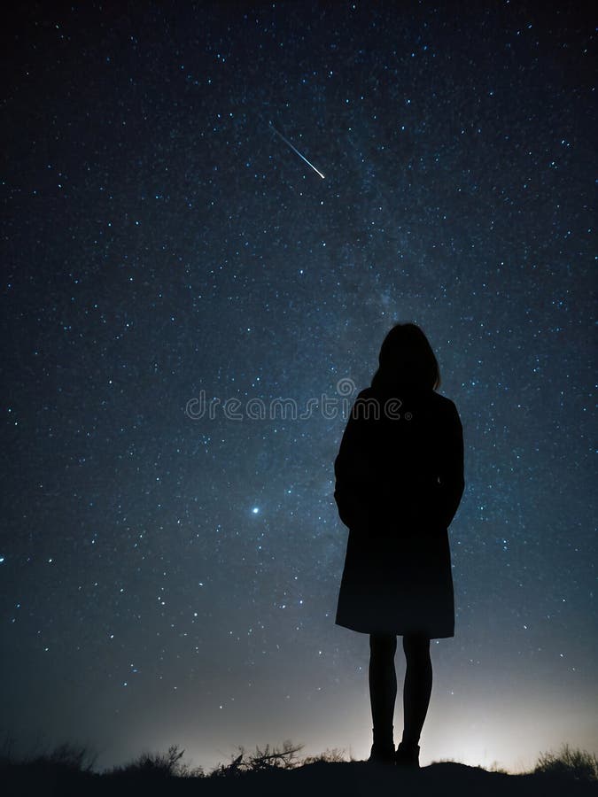 Woman Looking at the Night Sky Wishing upon a Falling Star Stock ...