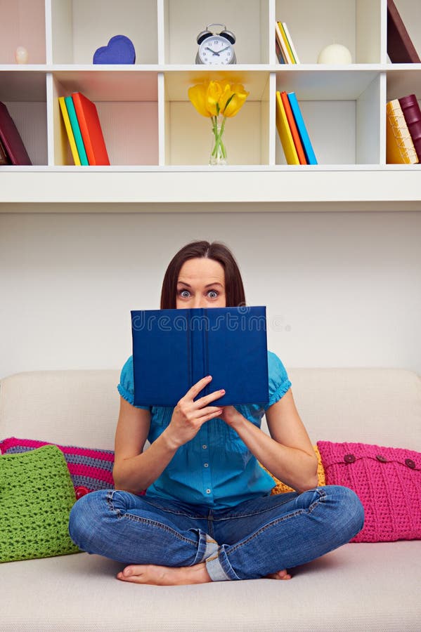 Woman Looking Out from Behind of the Book Stock Photo - Image of house ...