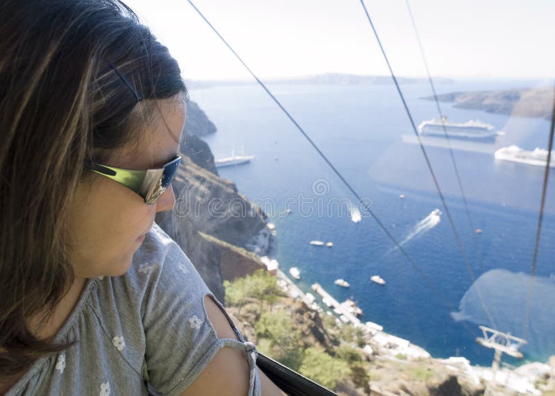 Woman Looking Out of a Cable Car Stock Photo - Image of landscape ...