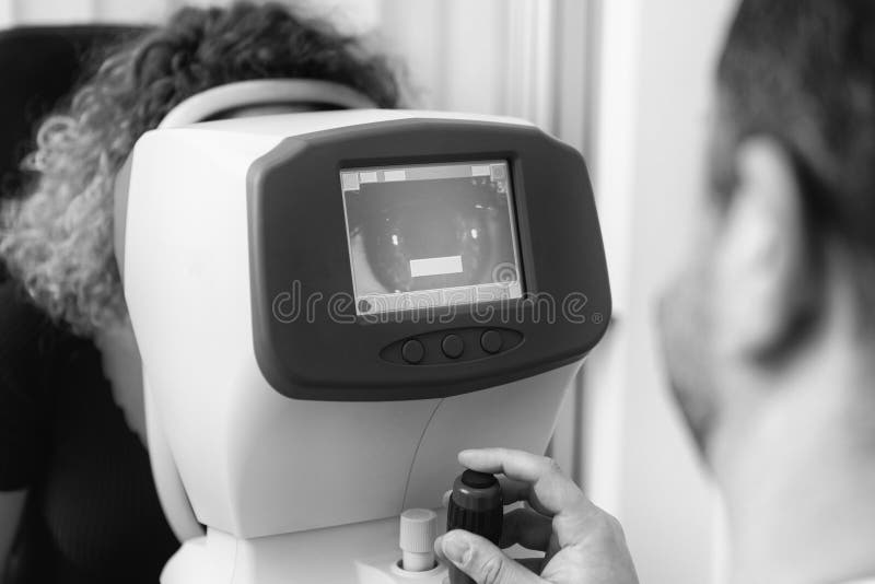Woman Looking at Refractometer Eye Test Machine Stock Image - Image of ...