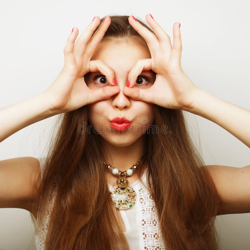 Woman Looking for Something with Wide Open Eyes Stock Photo - Image of ...