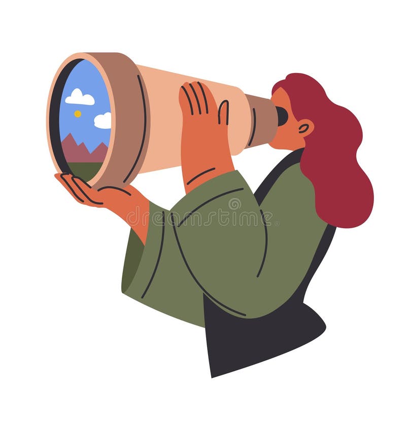 Woman Looking through Telescope in Distance Vector Stock Vector ...