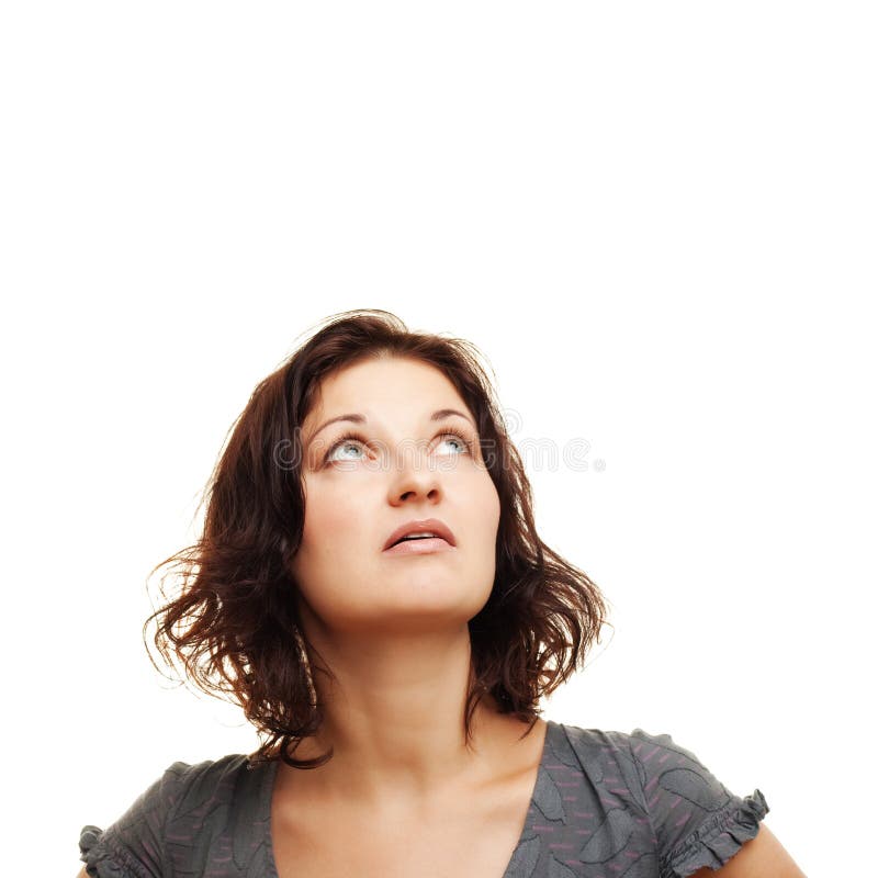 Woman looking up stock photo. Image of people, isolated - 21356654