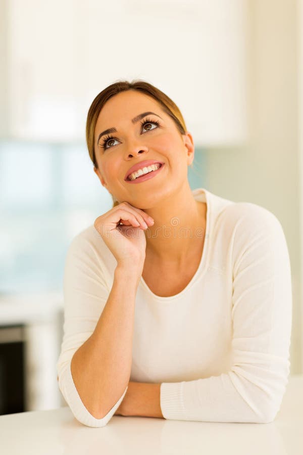 Woman looking up stock photo. Image of daydreaming, joyful - 54420358