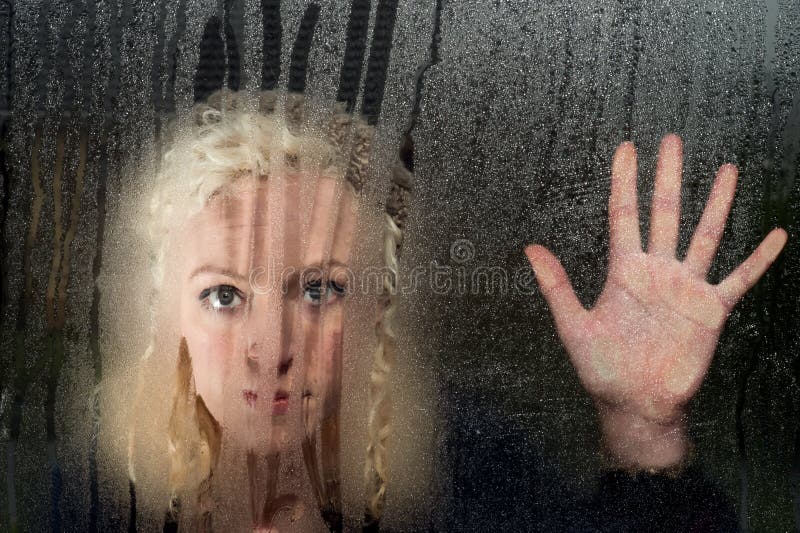Sad Woman Behind Wet Window Stock Photo - Image of alone, emotion: 22803534