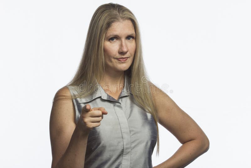 Woman Looks with Disapproval and Scolding, Horizontal Stock Image ...