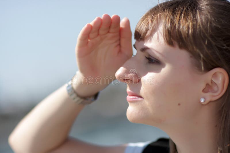 Woman looks into distance stock image. Image of anticipation - 15275691
