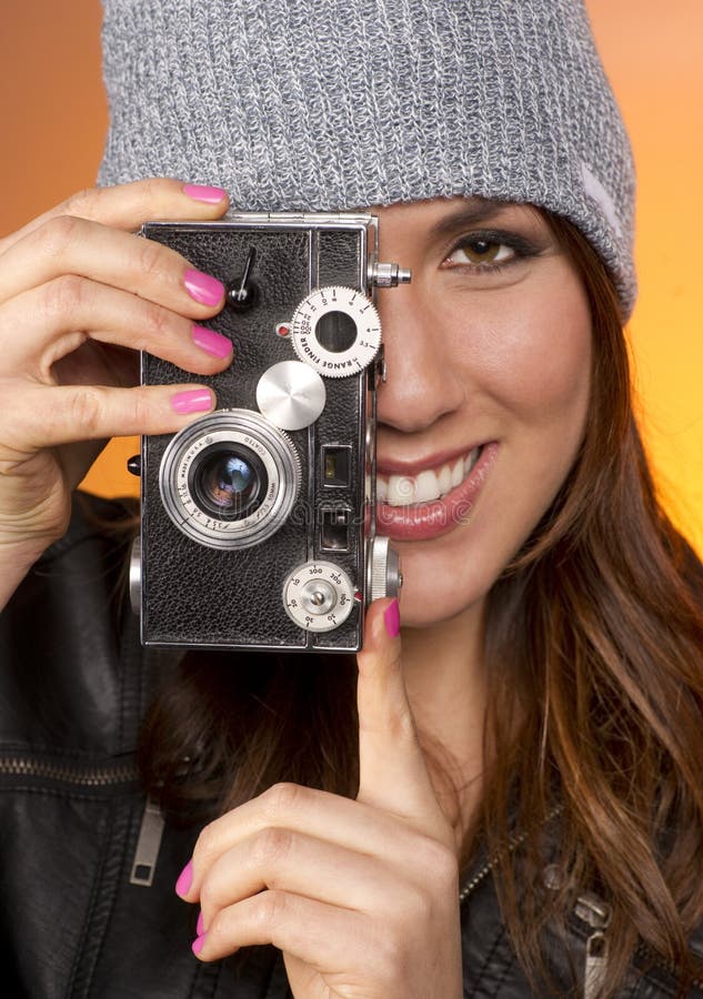Woman Looks Right at the Camera Taking a Picture Too Stock Image ...