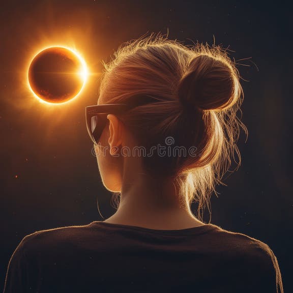 Woman Looks at a Solar Eclipse through Sunglasses Stock Illustration ...