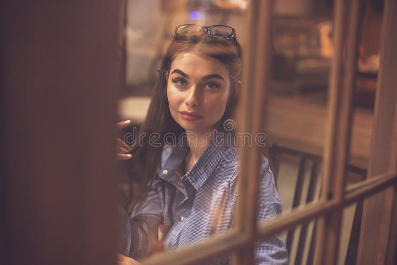 Woman Looks through the Window Stock Photo - Image of black, adult ...