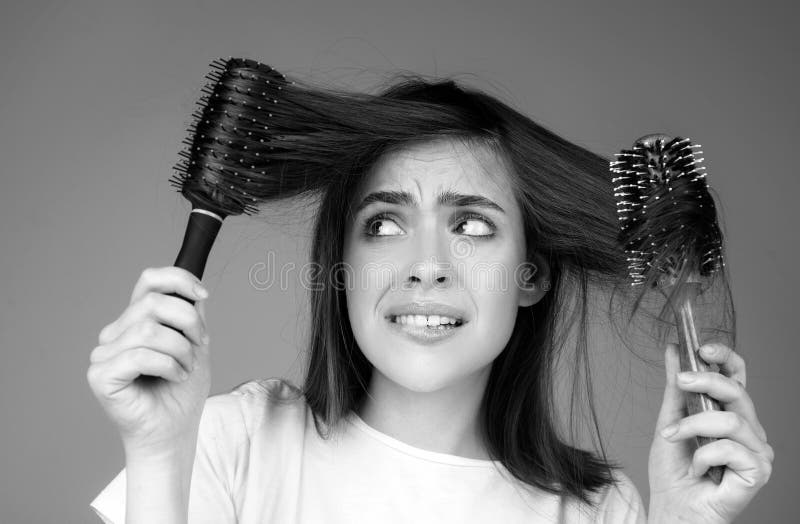 Woman Loosing Hair. Hair Loss Problem, Baldness. Stock Photo - Image of ...