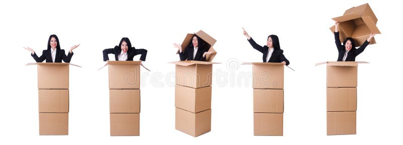 Woman with Lots of Boxes on White Stock Image - Image of cardboard ...