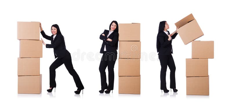 Woman with Lots of Boxes on White Stock Image - Image of business ...