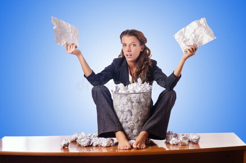 Woman with Lots of Discarded Paper Stock Image - Image of recycling ...