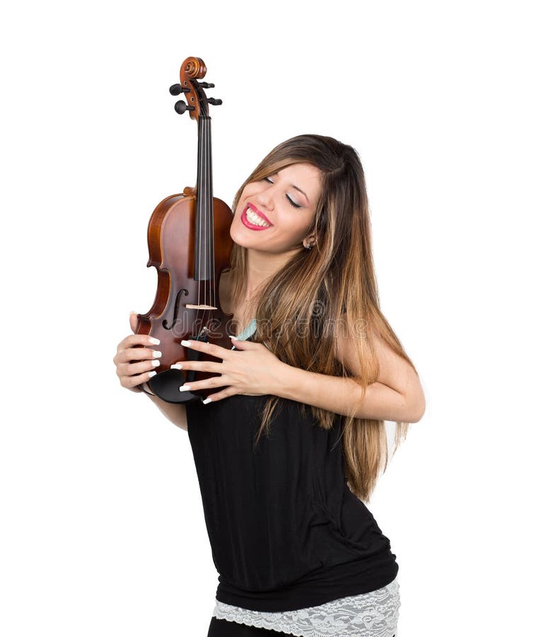 Woman in love with fiddle stock photo. Image of beautiful - 178694920