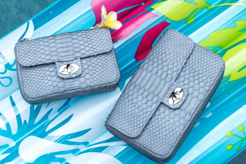 Woman Luxury Snakeskin Python Handbag in the Swimming Pool. Handmade ...