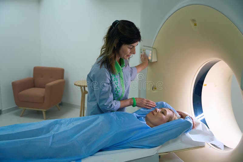 Radiologic Technologist is Preparing Patient for Diagnostic Computed ...
