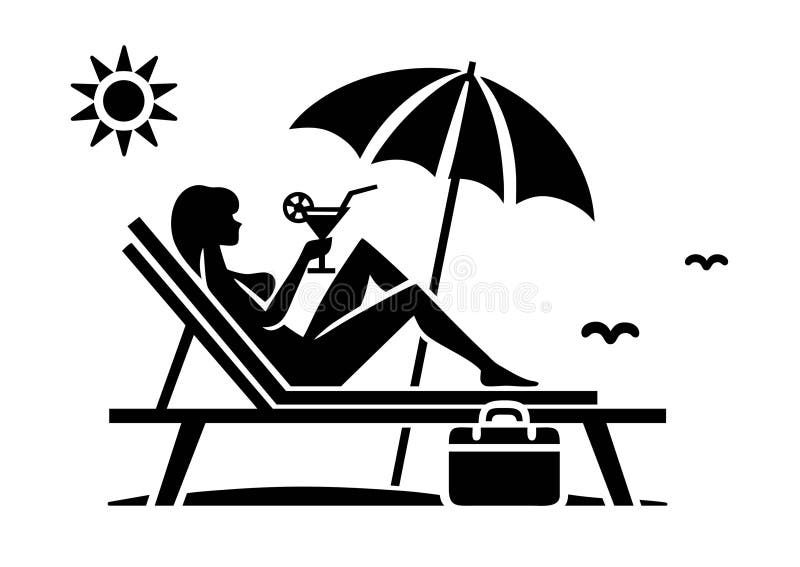 Woman Is Lying On Sun Lounger And Sunbathing Stock Illustration